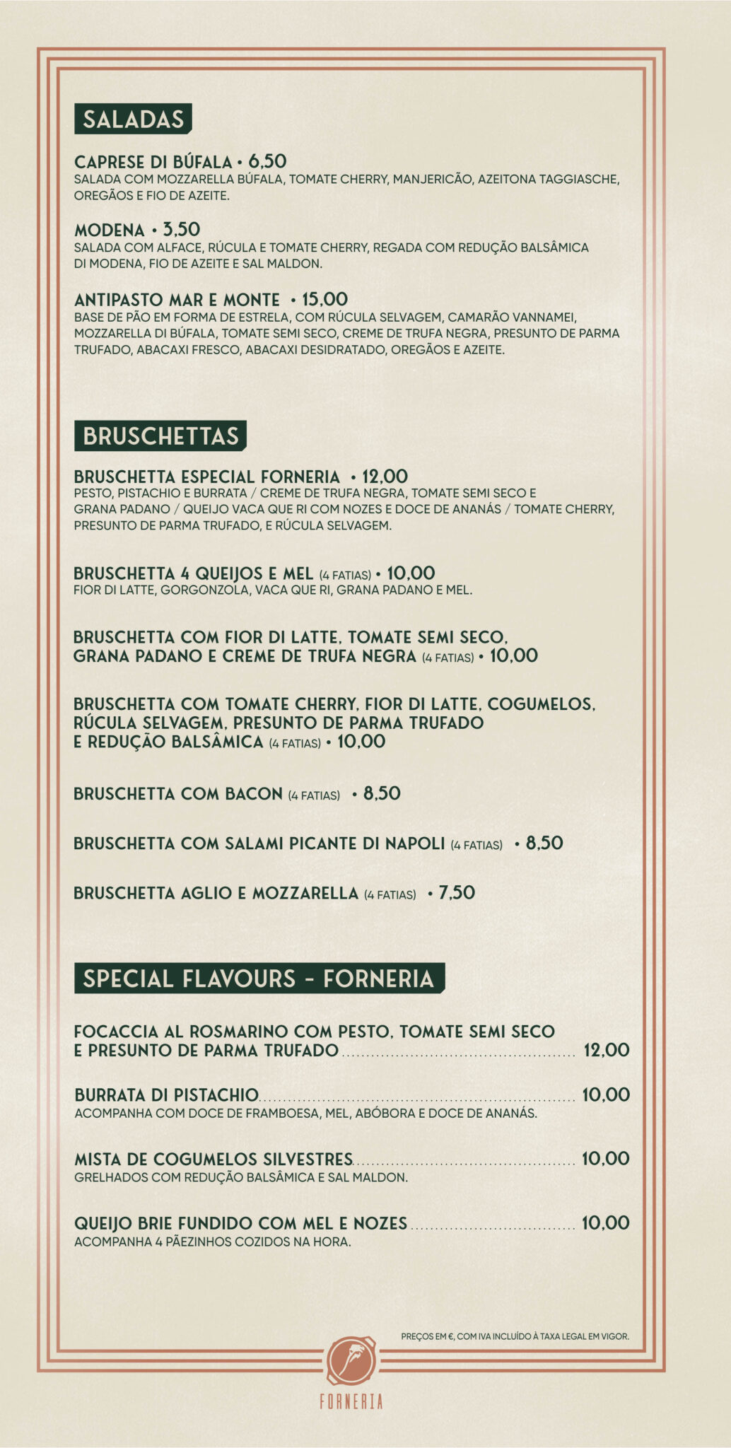 Menu Forneria - Almanaque de Sabores | Forneria Vila Real