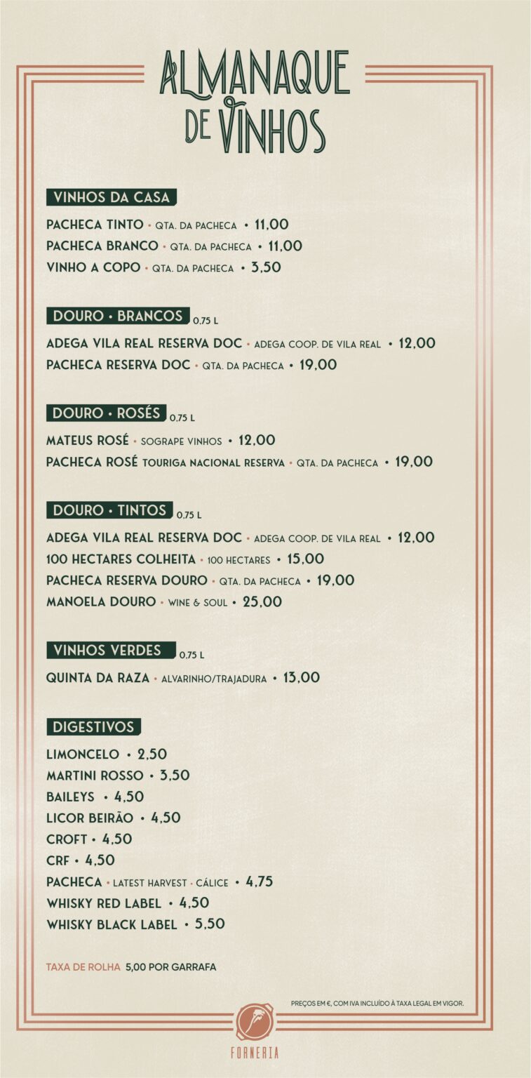 Menu Forneria - Almanaque de Sabores | Forneria Vila Real